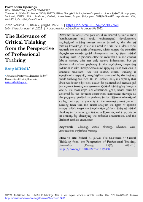 (PDF) The Relevance of Critical Thinking from the Perspective of ...