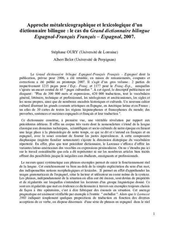 (PDF) Approche métalexicographique et lexicologique d’un dictionnaire ...