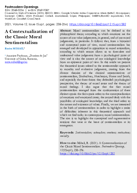 (PDF) Contextualization of the Classic Moral Sentimentalism