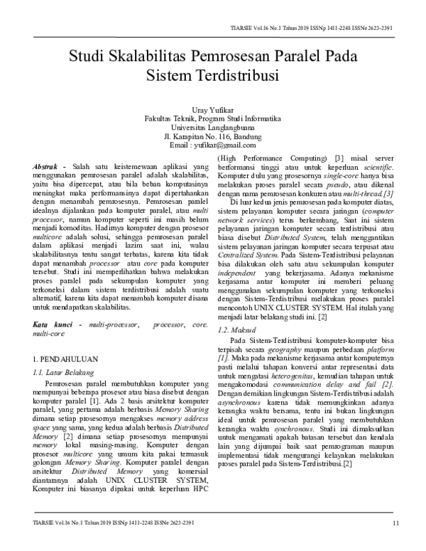 (PDF) Studi Skalabilitas Pemrosesan Paralel Pada Sistem Terdistribusi