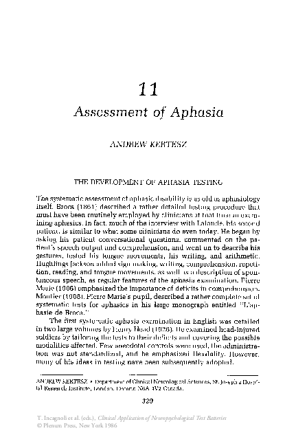 (PDF) Assessment of Aphasia