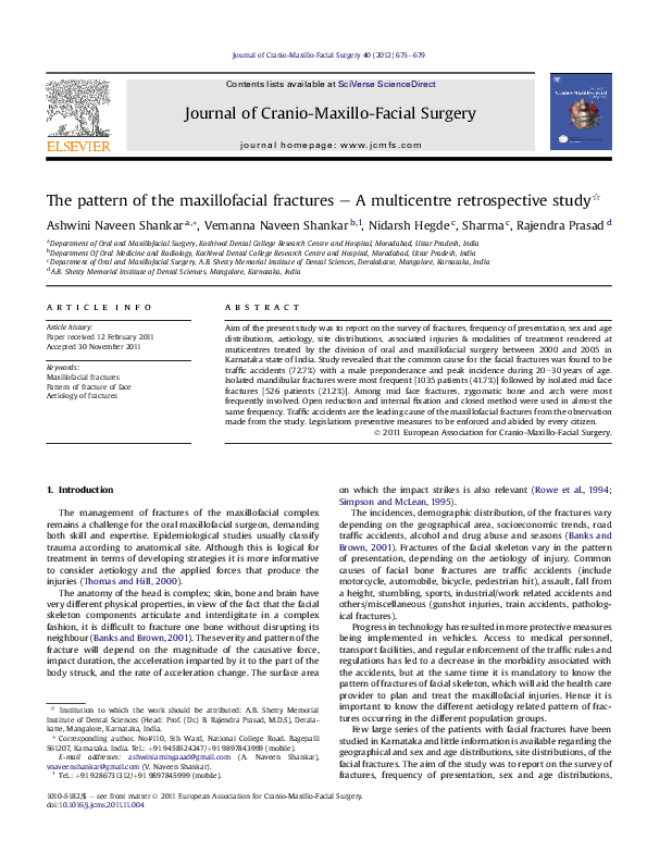 (PDF) The pattern of the maxillofacial fractures – A multicentre ...