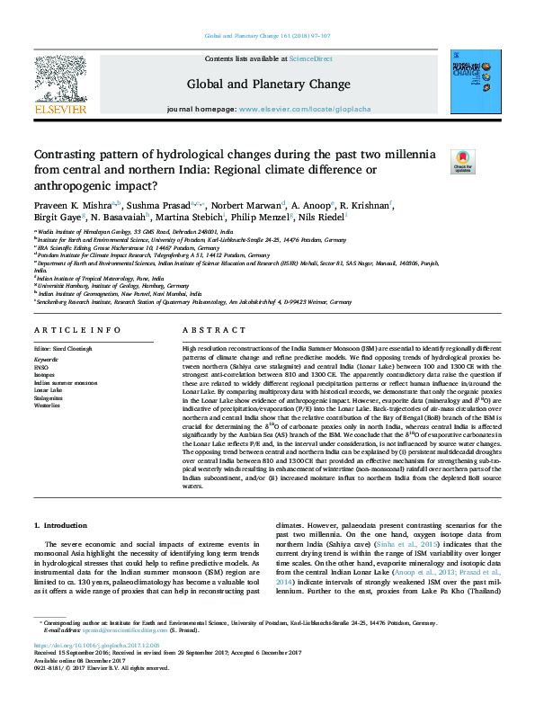 (PDF) Contrasting pattern of hydrological changes during the past two ...