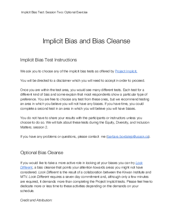 (PDF) Implicit Bias and Bias Cleanse (exercises)