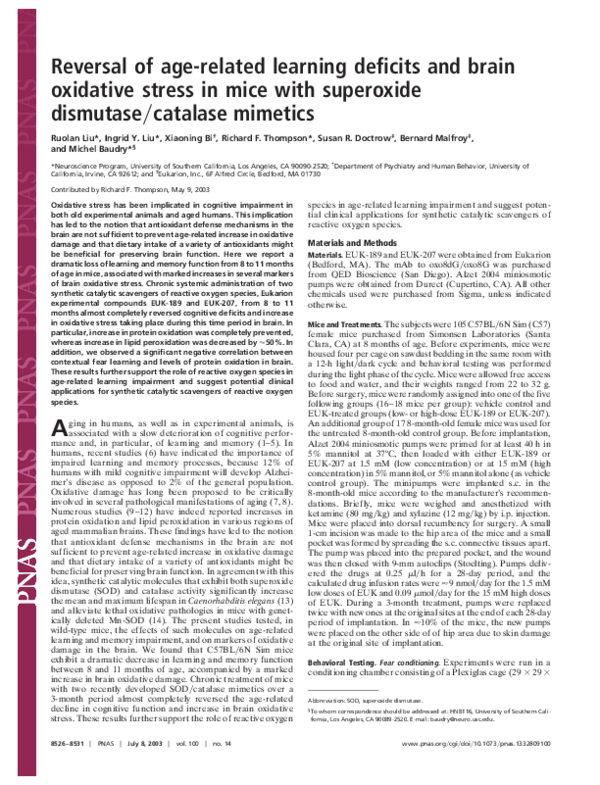 (PDF) Reversal of age-related learning deficits and brain oxidative stress in mice with ...