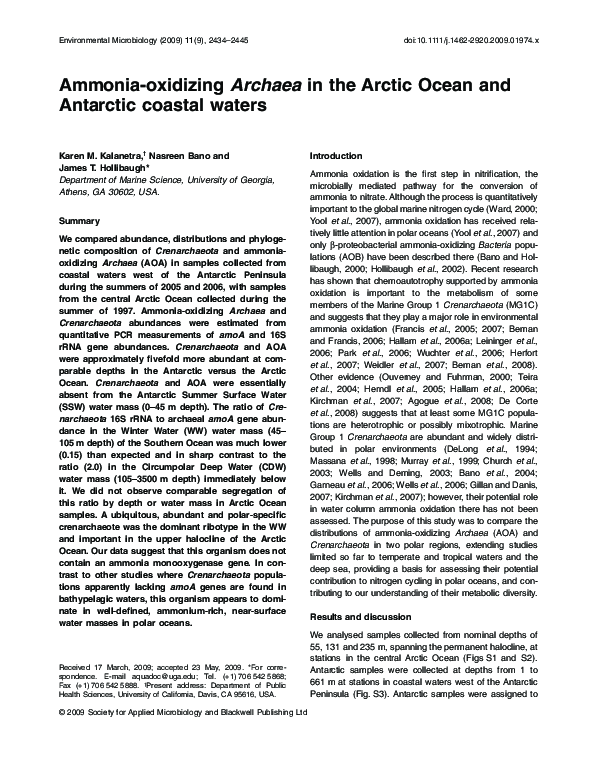 (PDF) Ammonia-oxidizingArchaeain the Arctic Ocean and Antarctic coastal ...