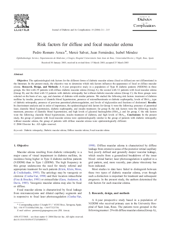 (PDF) Risk factors for diffuse and focal macular edema | Pere Romero ...