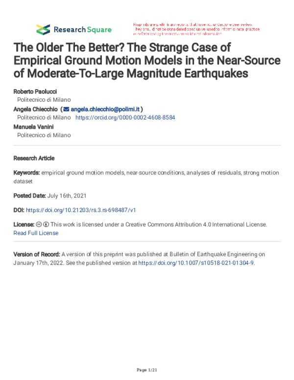 (PDF) The older the better? The strange case of empirical ground motion ...