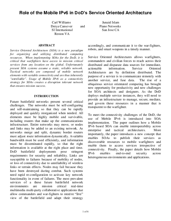 (PDF) Role of the Mobile IPv6 in the DoD Service-Oriented Architecture