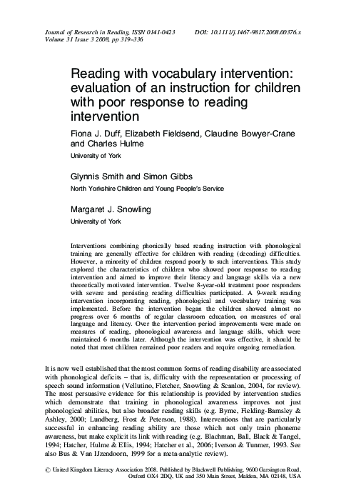 (PDF) Reading with vocabulary intervention: evaluation of an ...