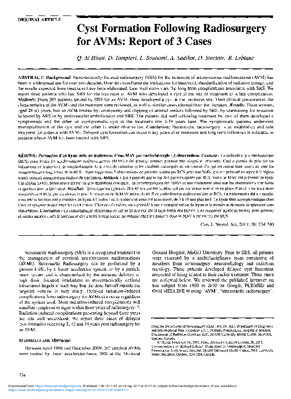 (PDF) Cyst Formation Following Radiosurgery for AVMs: Report of 3 Cases ...