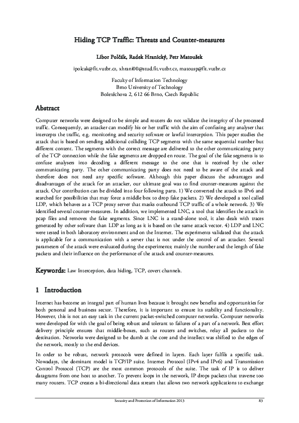 Pdf Hiding Tcp Traffic Threats And Counter Measures