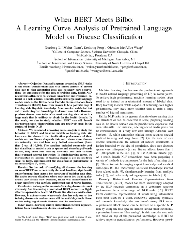 (PDF) BERT in Disease Classification with Limited Data
