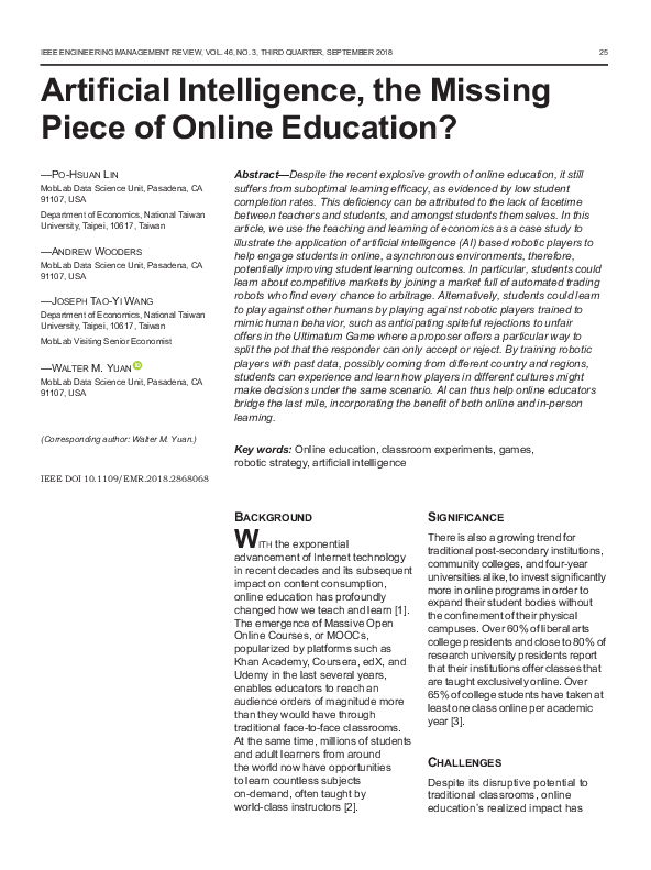 (PDF) Artificial Intelligence, the Missing Piece of Online Education?