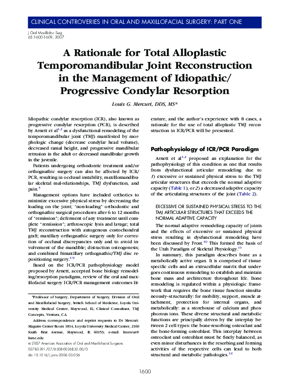 (PDF) A Rationale for Total Alloplastic Temporomandibular Joint ...