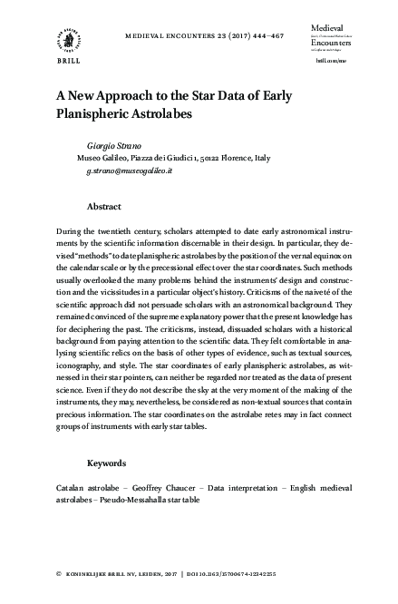 (PDF) A New Approach to the Star Data of Early Planispheric Astrolabes
