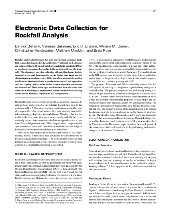 (PDF) Electronic Data Collection for Rockfall Analysis | Vanessa Bateman - Academia.edu