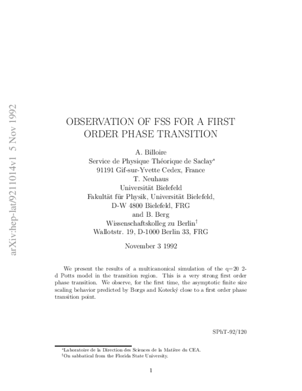 (PDF) Observation of FSS for a first-order phase transition