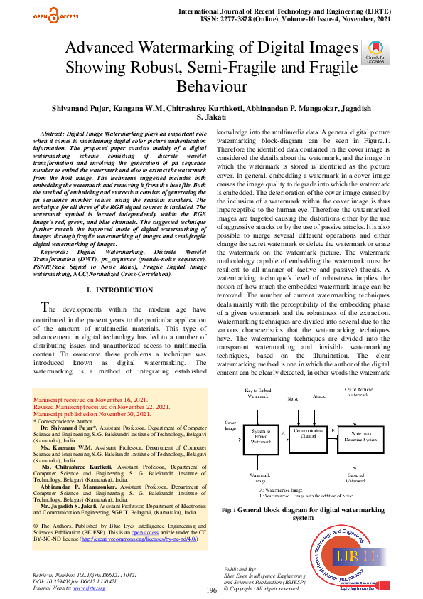 (PDF) Robust and Fragile Watermarking in Digital Images