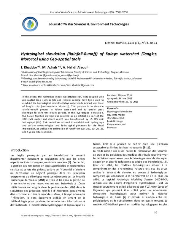 (PDF) Hydrological simulation (Rainfall-Runoff) of Kalaya watershed ...