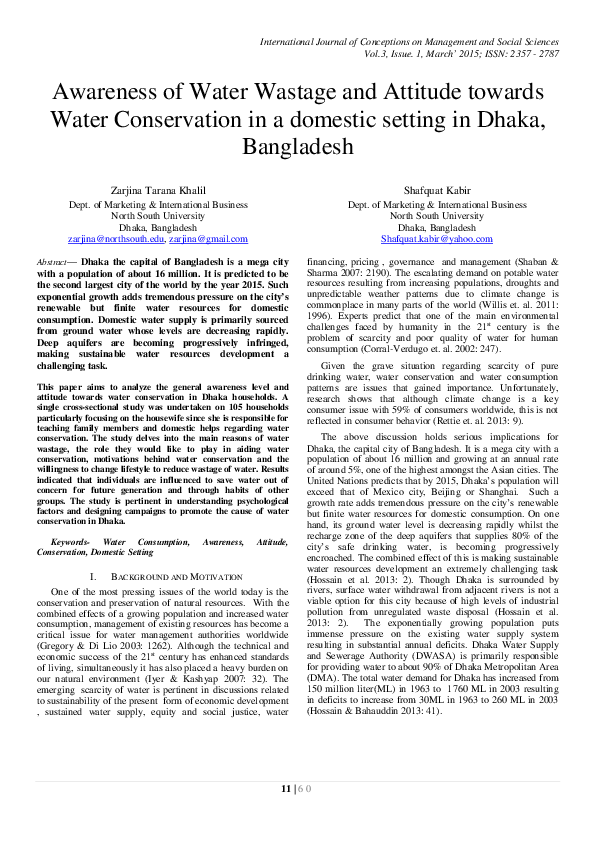 (PDF) Awareness of Water Wastage and Attitude towards Water ...