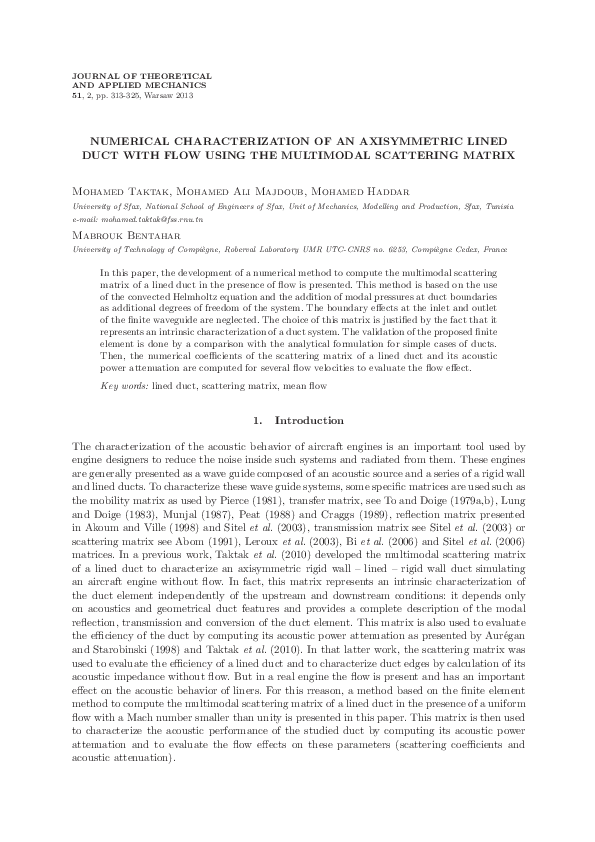 (PDF) Numerical characterization of an axisymmetric lined duct with flow using the multimodal ...