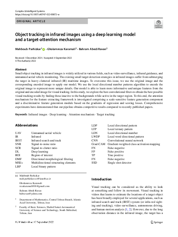 Pdf Object Tracking In Infrared Images Using A Deep Learning Model
