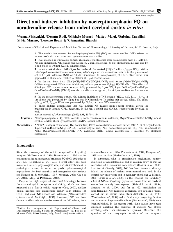 (PDF) Direct and indirect inhibition by nociceptin/orphanin FQ on noradrenaline release from ...