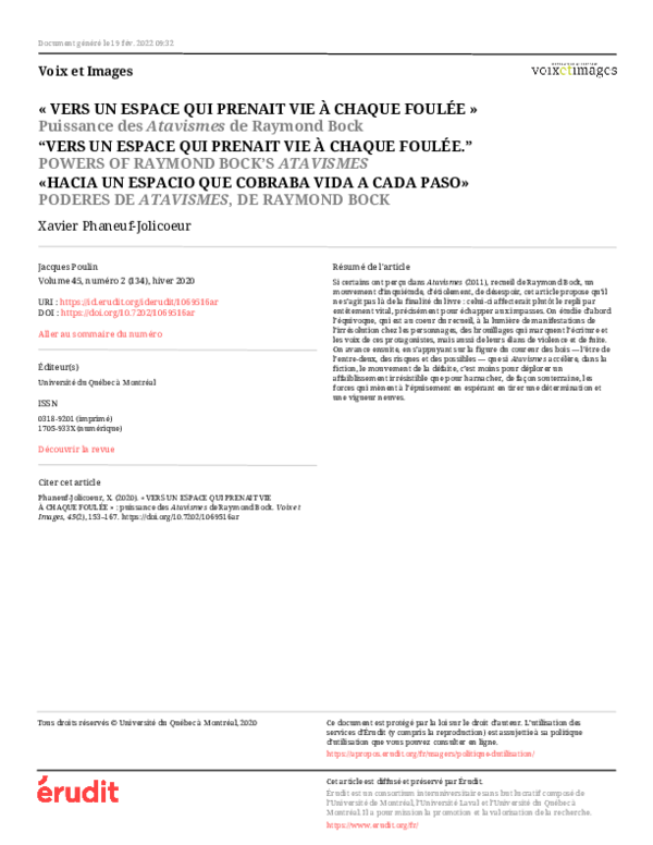 (PDF) « Vers un espace qui prenait vie à chaque foulée ». Puissance des ...