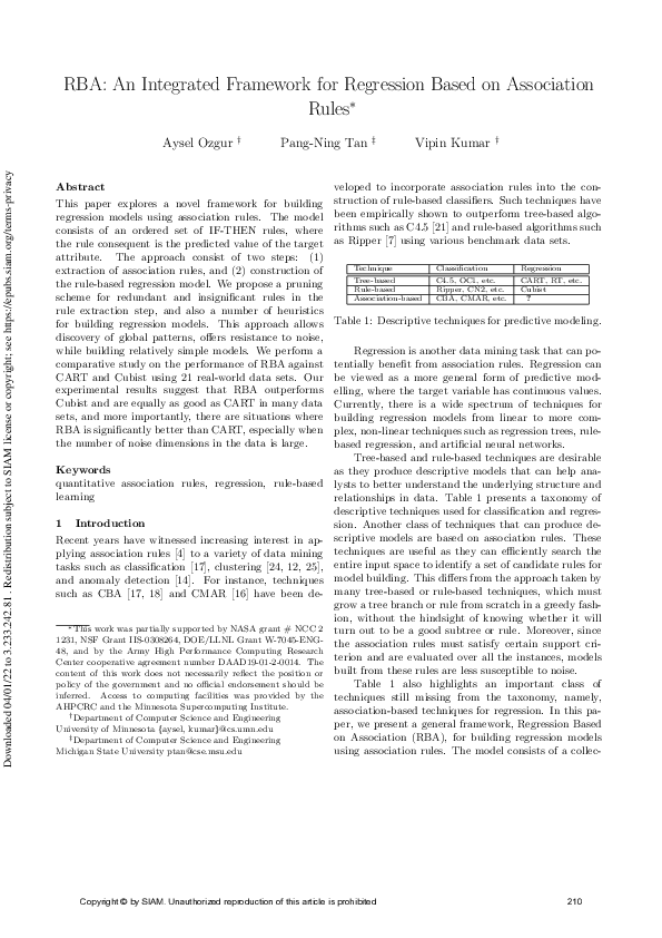 (PDF) RBA: An Integrated Framework for Regression Based on Association Rules