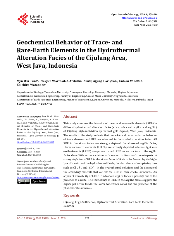 (PDF) Geochemical Behavior of Trace- and Rare-Earth Elements in the Hydrothermal Alteration ...
