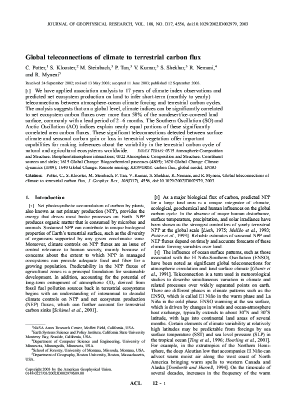 (PDF) Global teleconnections of climate to terrestrial carbon flux