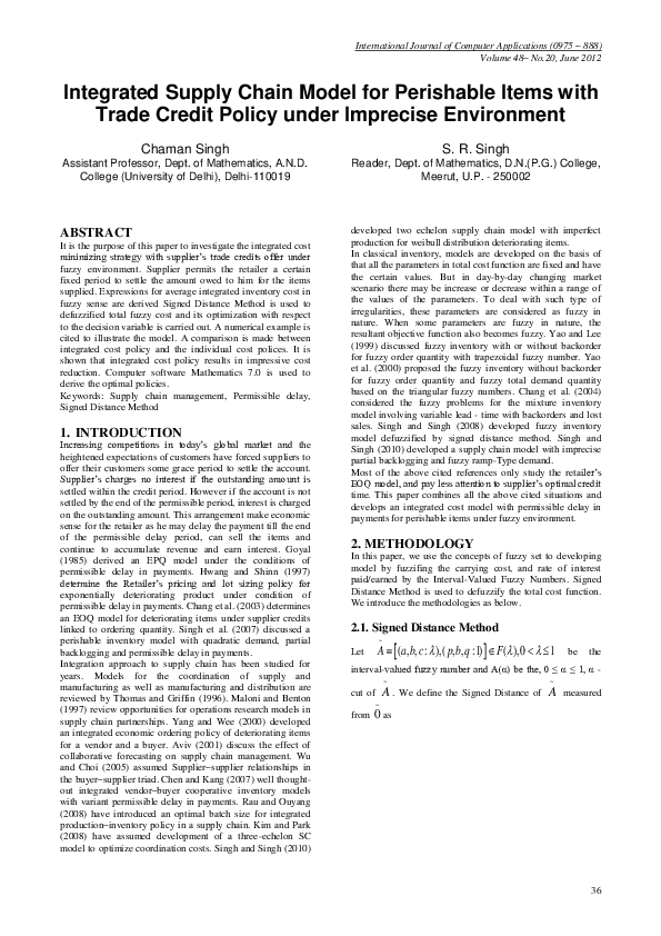 (PDF) Integrated Supply Chain Model for Perishable Items with Trade ...