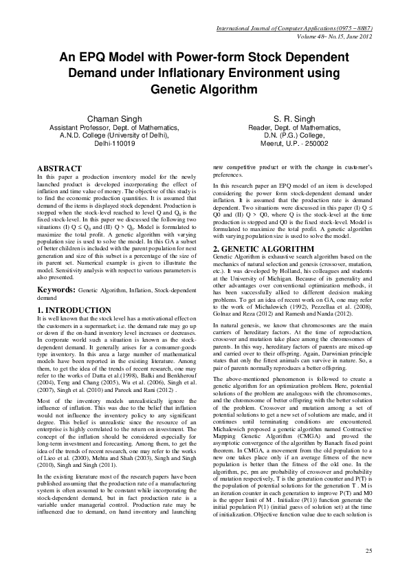 Pdf An Epq Model With Power Form Stock Dependent Demand Under Inflationary Environment Using
