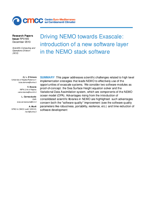 (PDF) Driving NEMO Towards Exascale: Introduction of a New Software Layer in the NEMO Stack ...