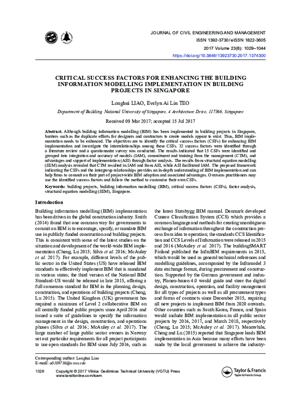 Pdf Critical Success Factors For Enhancing The Building Information Modelling Implementation