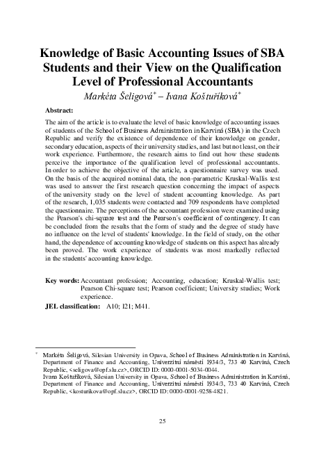 (PDF) Knowledge of Basic Accounting Issues of SBA Students and their ...