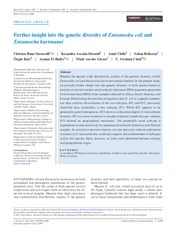 (PDF) Further Insight into the Genetic Diversity of Entamoeba coli and ...