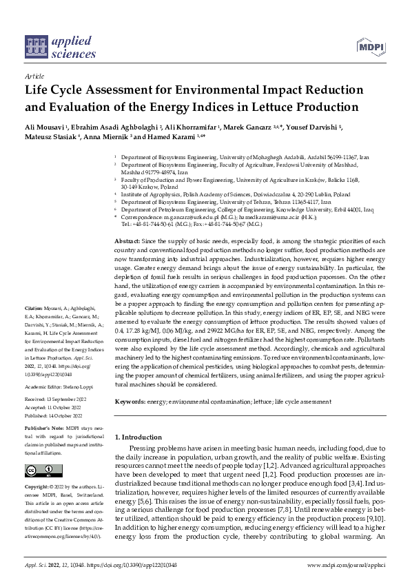 (PDF) Life Cycle Assessment for Environmental Impact Reduction and Evaluation of the Energy ...