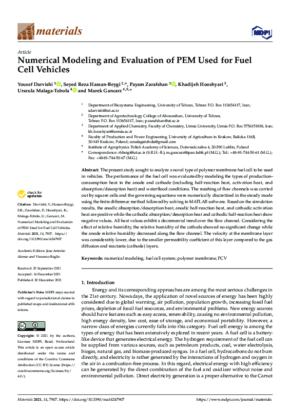 (PDF) Numerical Modeling and Evaluation of PEM Used for Fuel Cell Vehicles