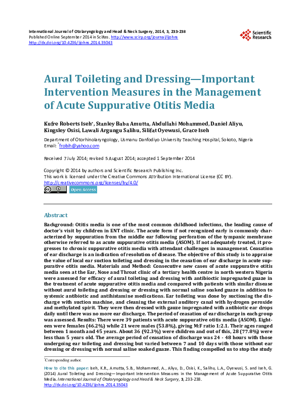 (PDF) Aural Toileting and Dressing—Important Intervention Measures in the Management of Acute ...