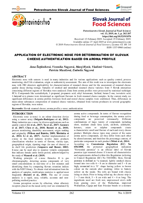 (PDF) Application of electronic nose for determination of Slovak cheese ...