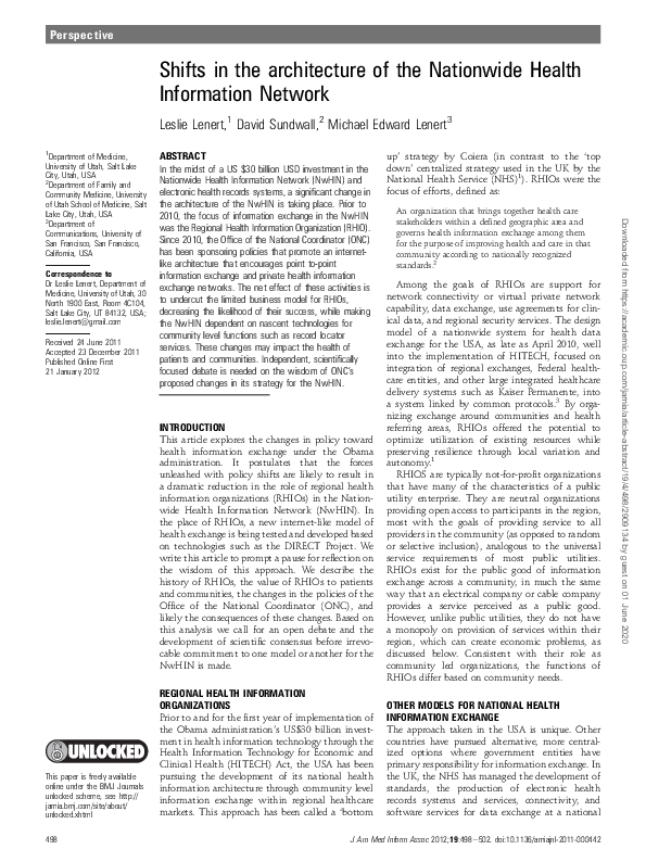 (PDF) Shifts in the architecture of the Nationwide Health Information ...