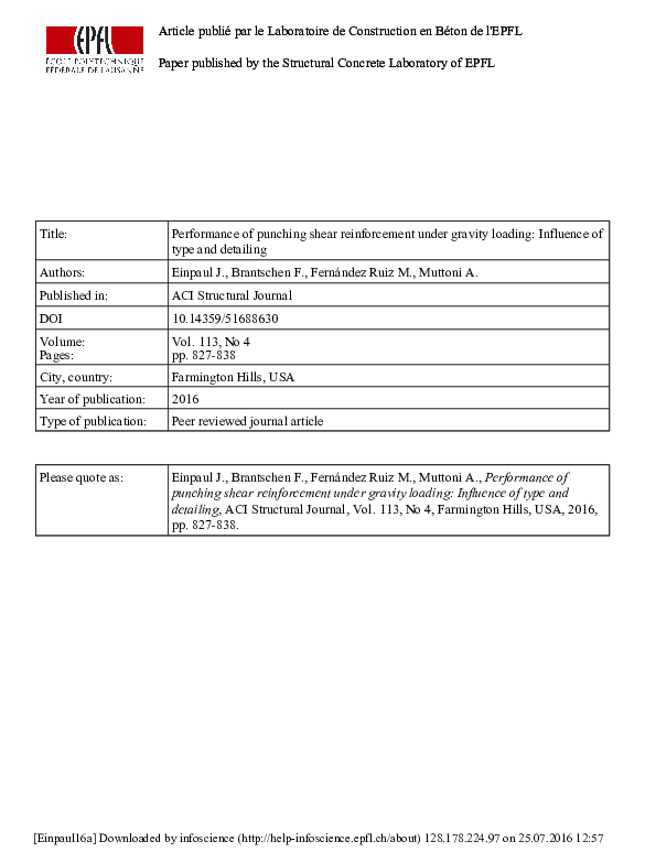 (PDF) ­­Performance of Punching Shear Reinforcement under Gravity ...