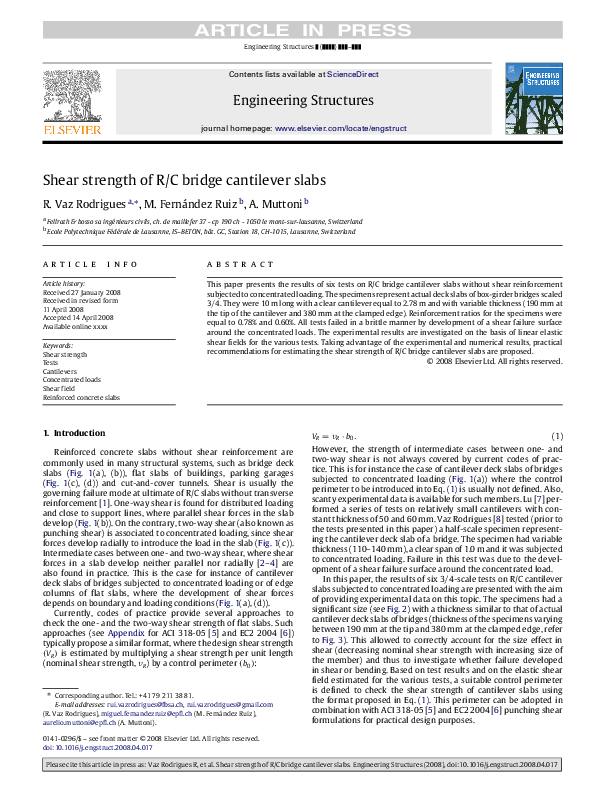 (PDF) Shear strength of R/C bridge cantilever slabs