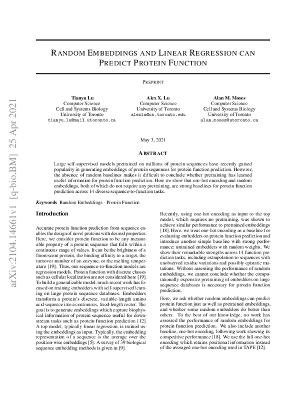 (PDF) Random Embeddings and Linear Regression can Predict Protein Function