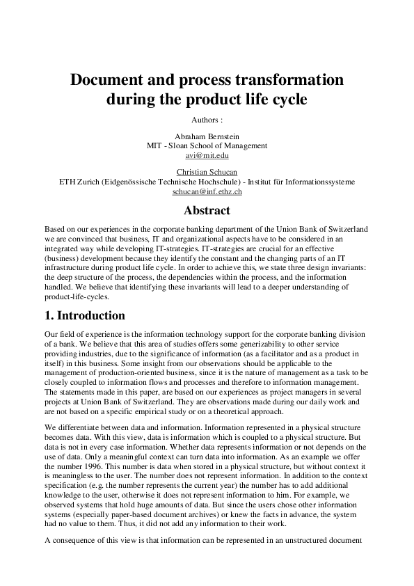 (PDF) Document and Process Transformation During the Product Life Cycle