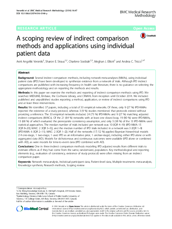 (PDF) A scoping review of indirect comparison methods and applications ...