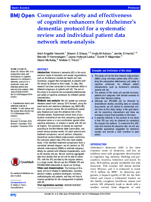 (PDF) Comparative safety and effectiveness of cognitive enhancers for Alzheimer's dementia ...