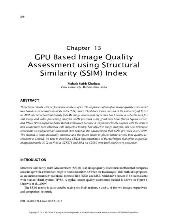 (PDF) GPU Based Image Quality Assessment using Structural Similarity ... (PDF) GPU Based Image Quality Assessment using Structural Similarity ...